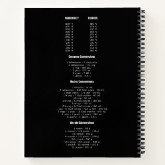 Script Measurement Conversion Chart Recipe Notebook | Zazzle