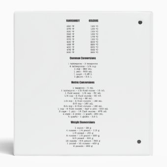 Script Measurement Conversion Chart Recipe White 3 Ring Binder | Zazzle
