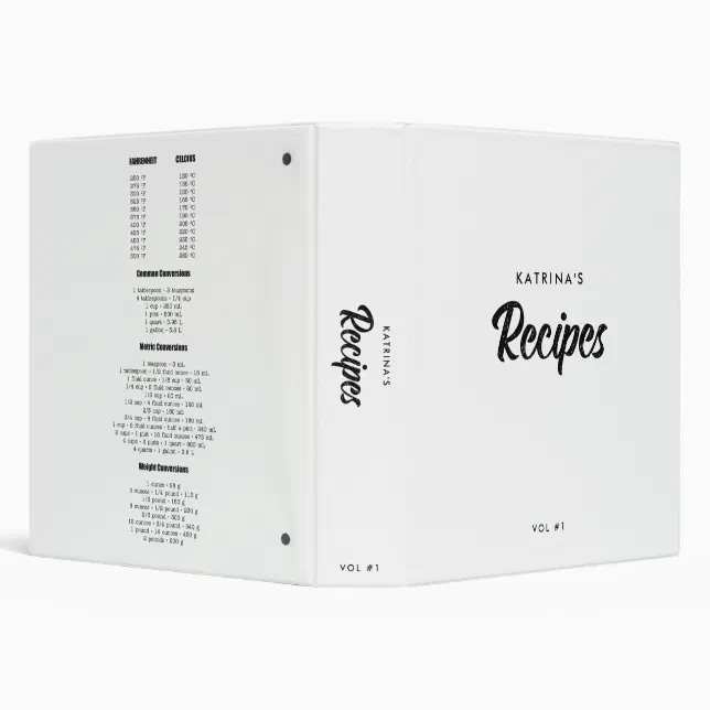 Script Measurement Conversion Chart Recipe White 3 Ring Binder | Zazzle