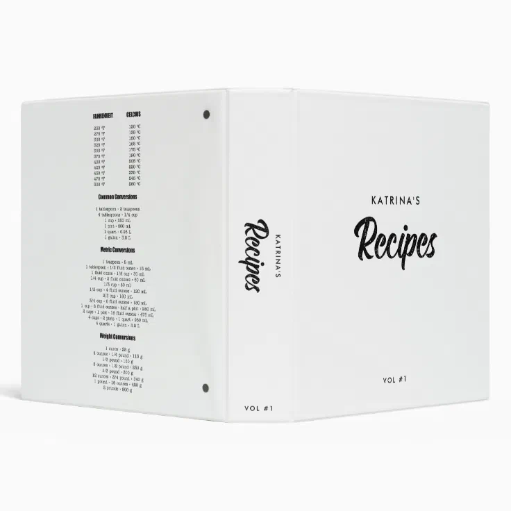 Script Measurement Conversion Chart Recipe White 3 Ring Binder | Zazzle