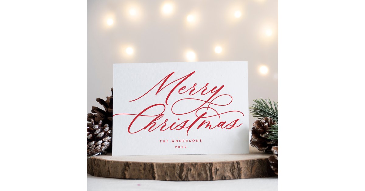Script Merry Christmas Red Holiday Card | Zazzle