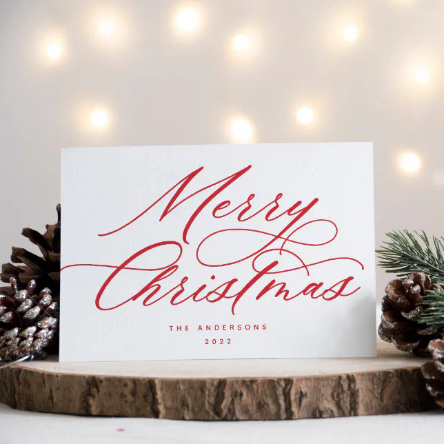 Script Merry Christmas Red Holiday Card | Zazzle