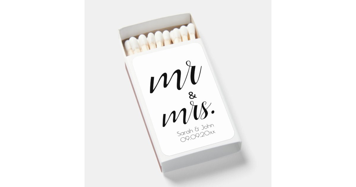 Script Minimalist Black & White Mr & Mrs Wedding Matchboxes | Zazzle