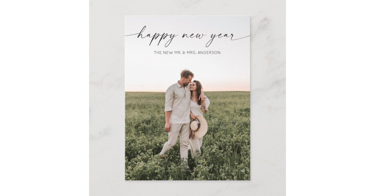 Script Minimalist Happy New Year Holiday Photo Postcard | Zazzle