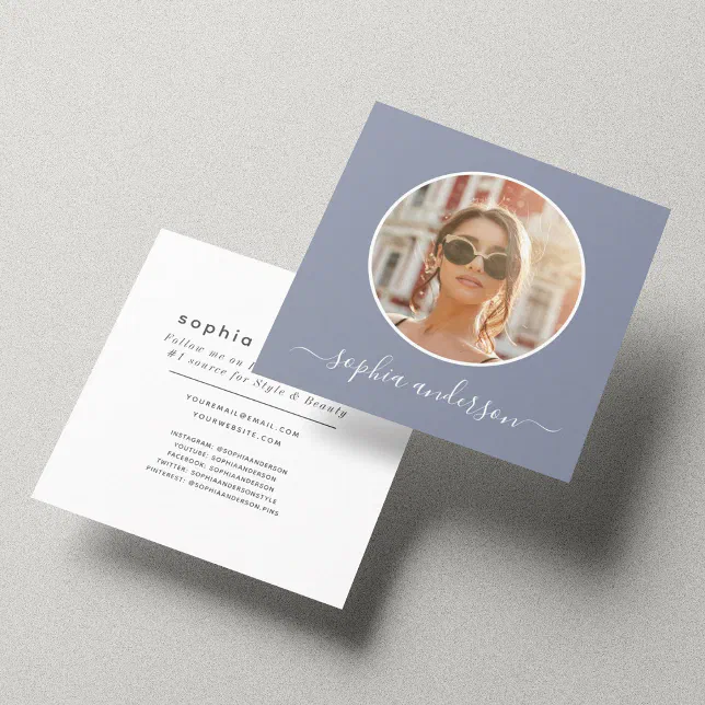 Script Modern Chic Dusty Blue Photo Social Media Calling Card | Zazzle