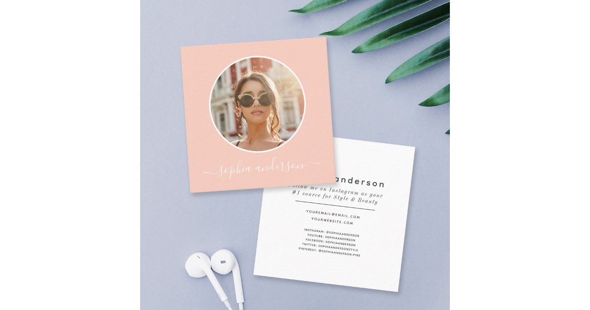 Script Modern Chic Photo Blush Pink Social Media Calling Card | Zazzle