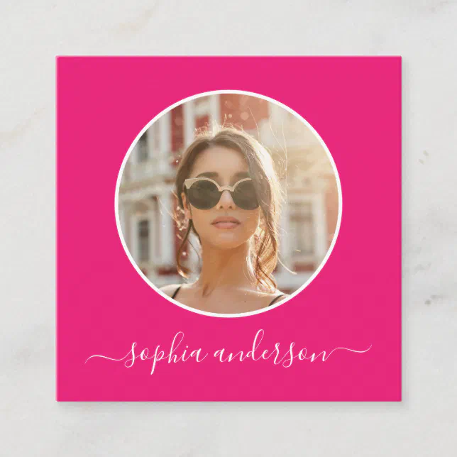 Script Modern Chic Photo Hot Pink Social Media Calling Card | Zazzle