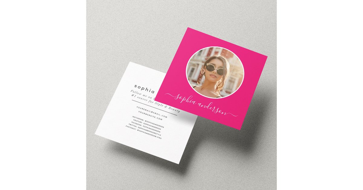 Script Modern Chic Photo Hot Pink Social Media Calling Card | Zazzle