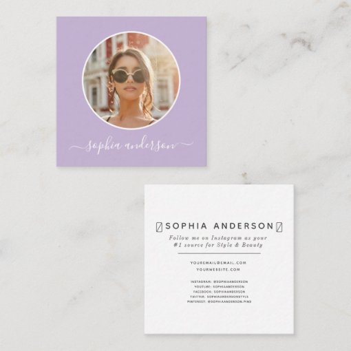 Script Modern Chic Photo Lilac Purple Social Media Calling Card | Zazzle