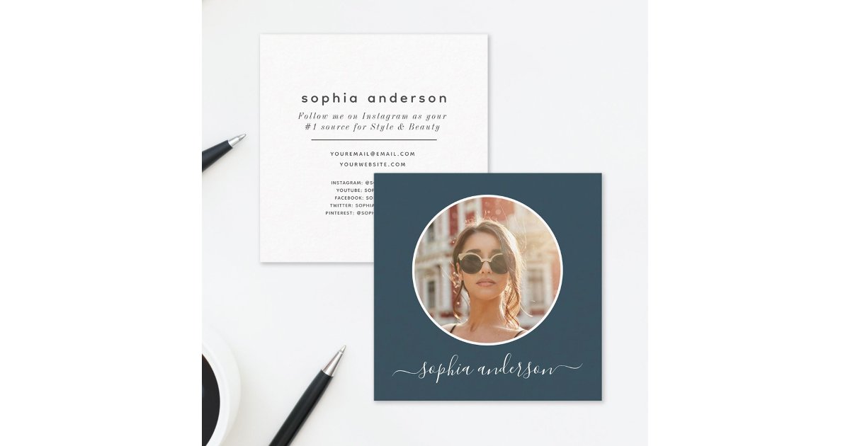 Script Modern Chic Photo Vintage Blue Social Media Calling Card | Zazzle