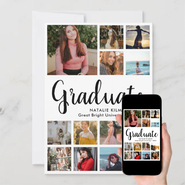 Script Modern Graduate 13 Photo Collage Graduation Announcement | Zazzle