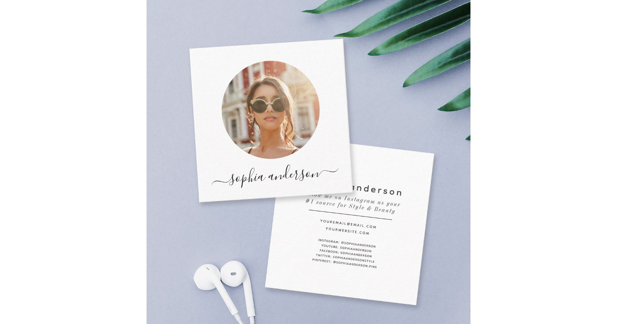 Script Modern Minimal Simple Photo Social Media Calling Card | Zazzle
