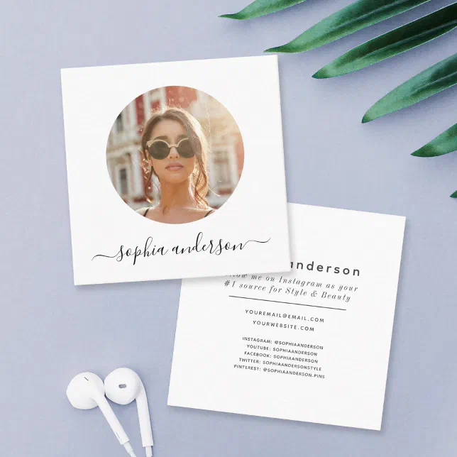 Script Modern Minimal Simple Photo Social Media Calling Card | Zazzle