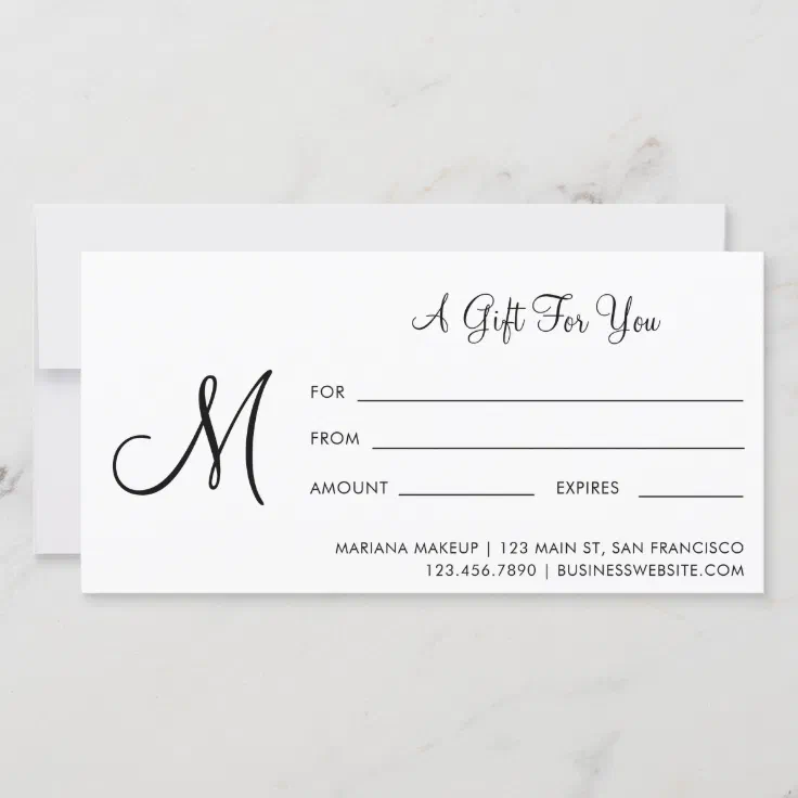 Script Monogram Business Gift Certificate | Zazzle