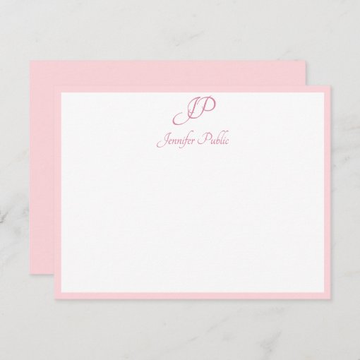 Script Monogrammed Modish Blush Pink Minimalist Note Card | Zazzle