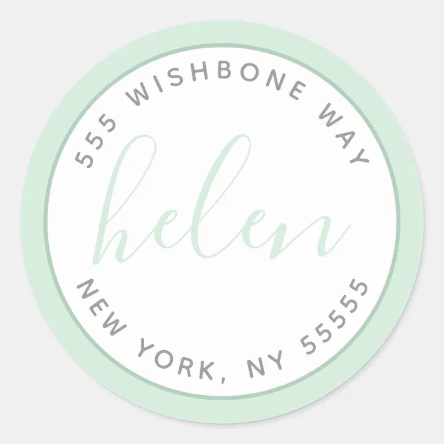 Script Name Modern Personalized Address in Mint Classic Round Sticker ...