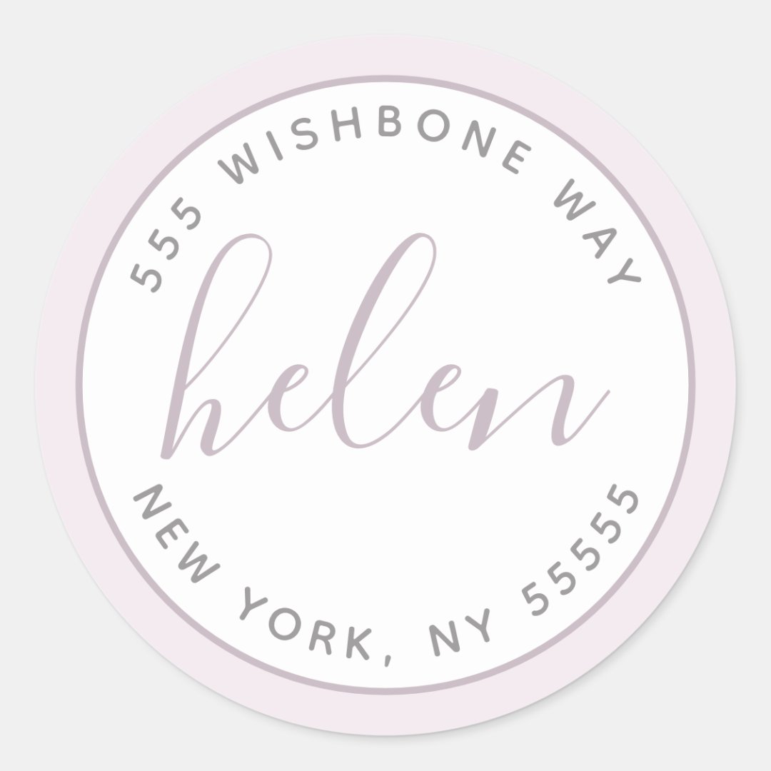 Script Name Modern Personalized Address in Purple Classic Round Sticker ...