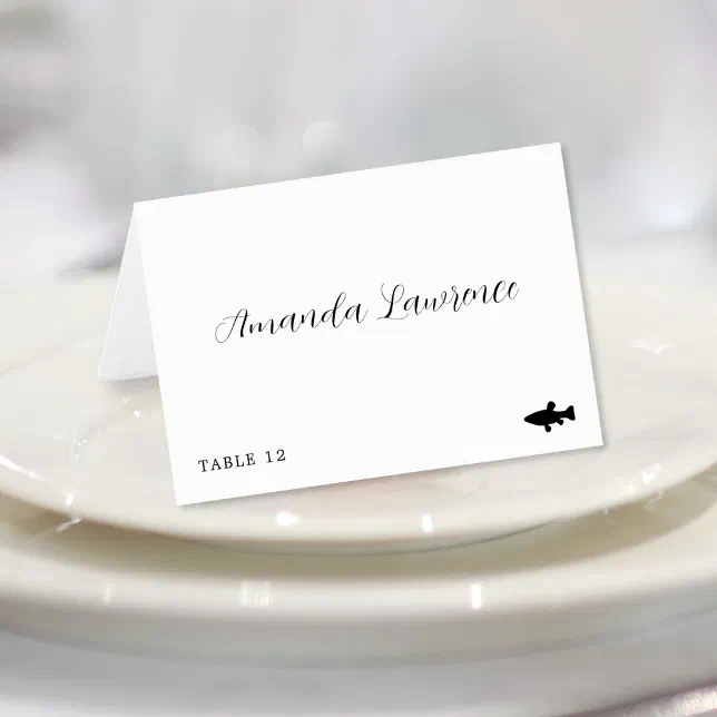 Script Name Seafood Meal Option Place Card | Zazzle