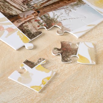 Script names 4 photo collage grid floral wedding jigsaw puzzle | Zazzle