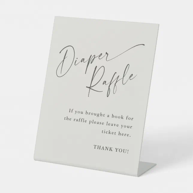 Script Neutral Baby Shower Diaper Raffle Pedestal Sign | Zazzle