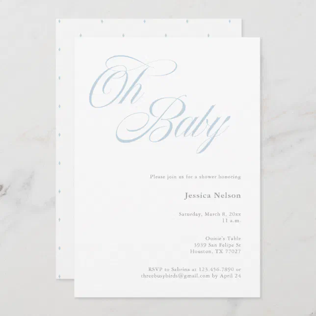 Script Oh Baby Boy Shower Invitation | Zazzle