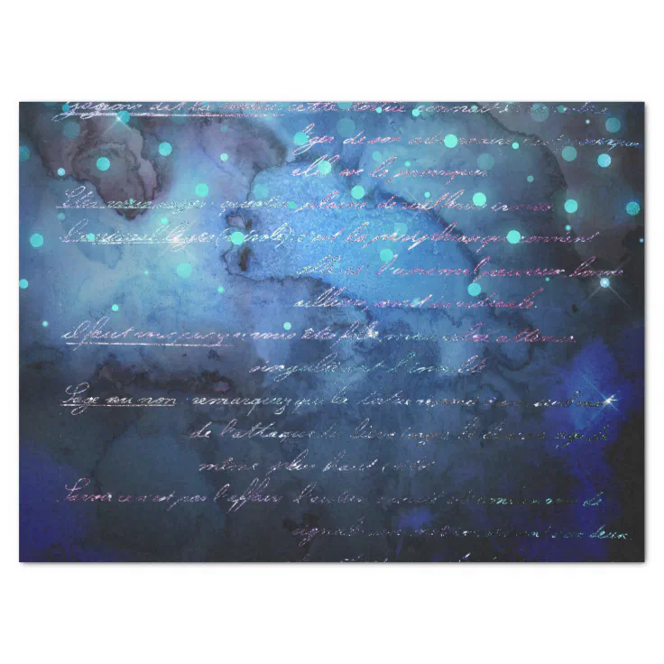 Script on Abstract Blue Green Watercolor Decoupage Tissue Paper | Zazzle
