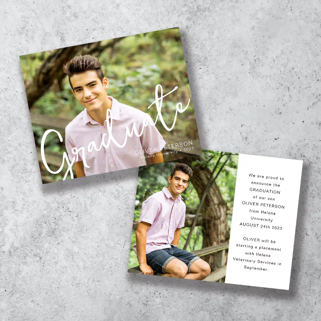 Script Overlay Photo Graduation Announcement | Zazzle