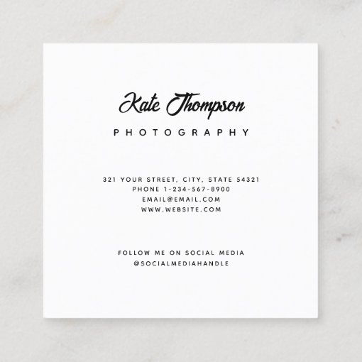Script Photo QR Code Social Media Photography Square Business Card | Zazzle