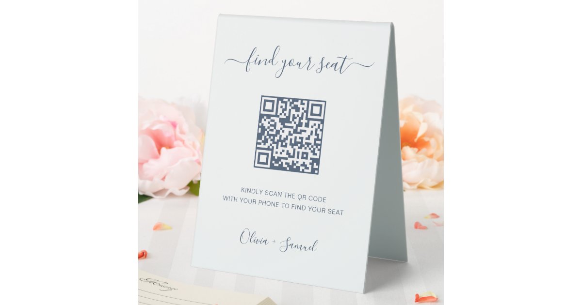 Script Please Find Your Seating Chart QR Code Tabl Table Tent Sign | Zazzle