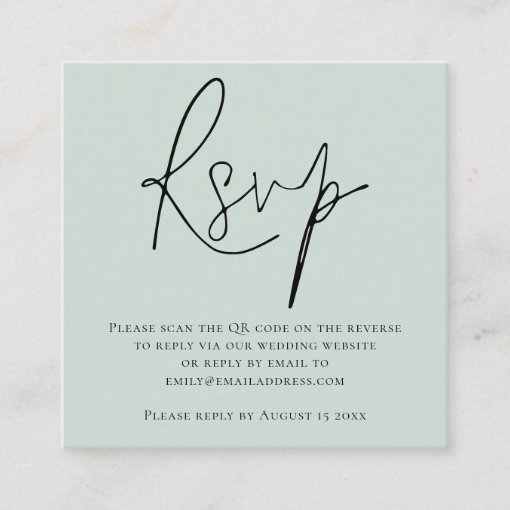 Script QR Code Mint Green Wedding RSVP Enclosure Card | Zazzle