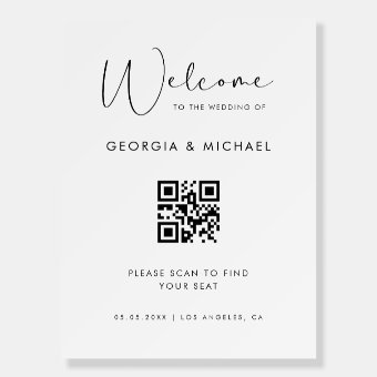 Script QR Code Seating Chart Wedding Welcome Sign | Zazzle