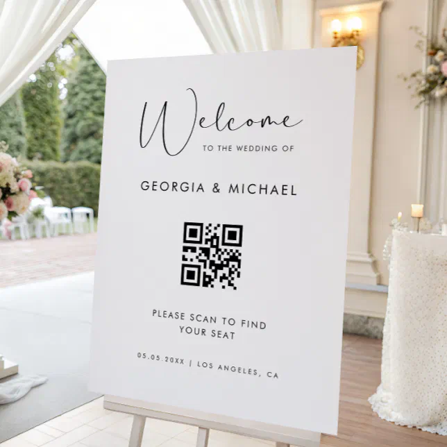 Script QR Code Seating Chart Wedding Welcome Sign | Zazzle