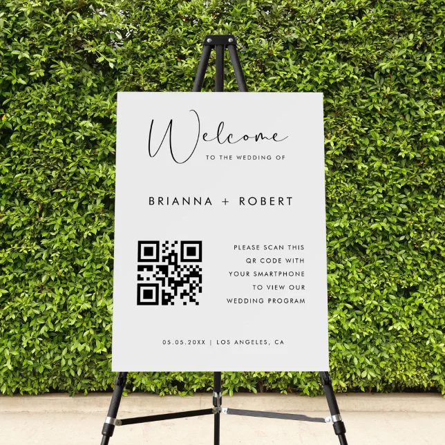 Script QR Code Wedding Program White Welcome Sign | Zazzle