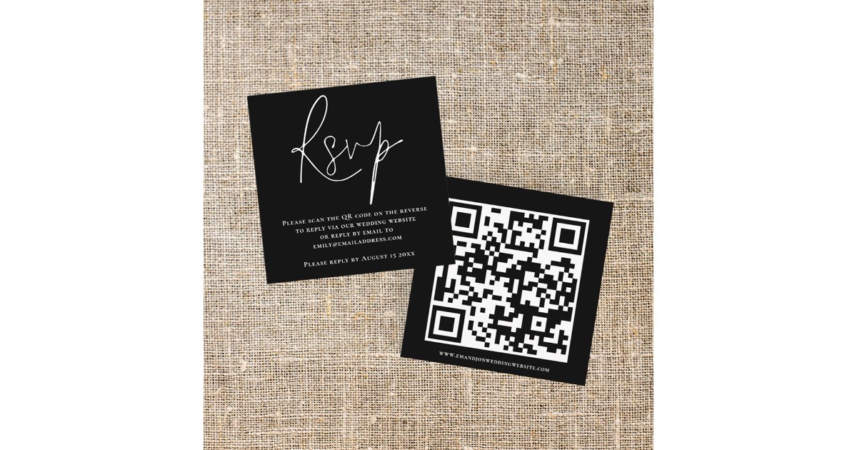 Script QR Code Wedding White Black RSVP Enclosure | Zazzle