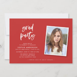 Script Red and Blue Photo Graduation Party Invitation | Zazzle