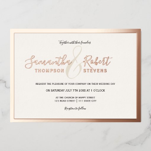 Script rose gold border photo wedding foil invitation | Zazzle