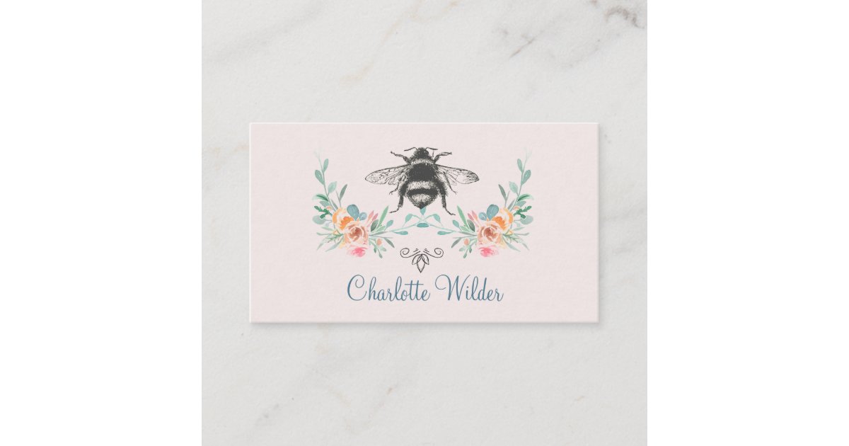 Script Signature Custom Bee Floral Dusty Pink Calling Card | Zazzle