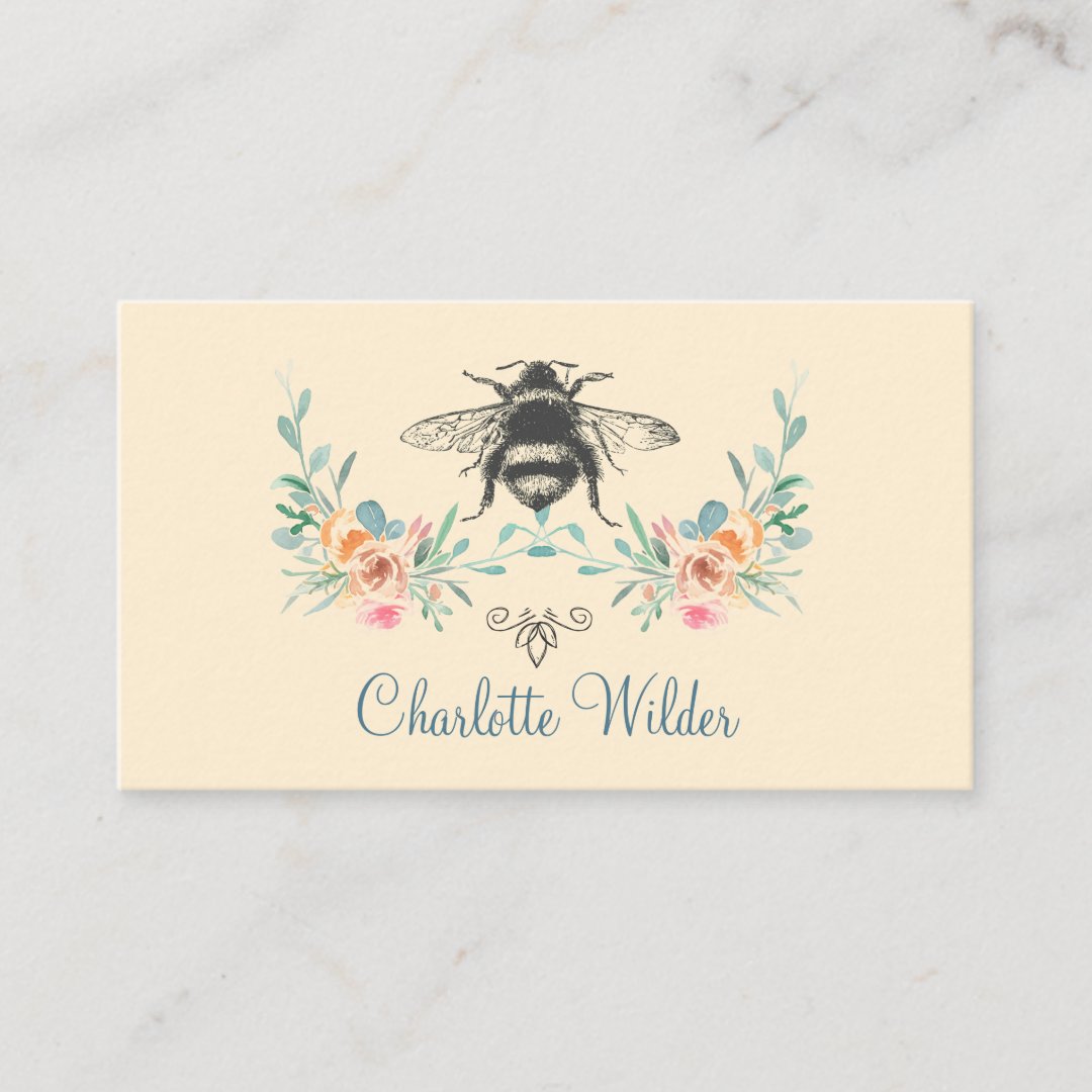 Script Signature Personalized Bee Floral Calling Card | Zazzle