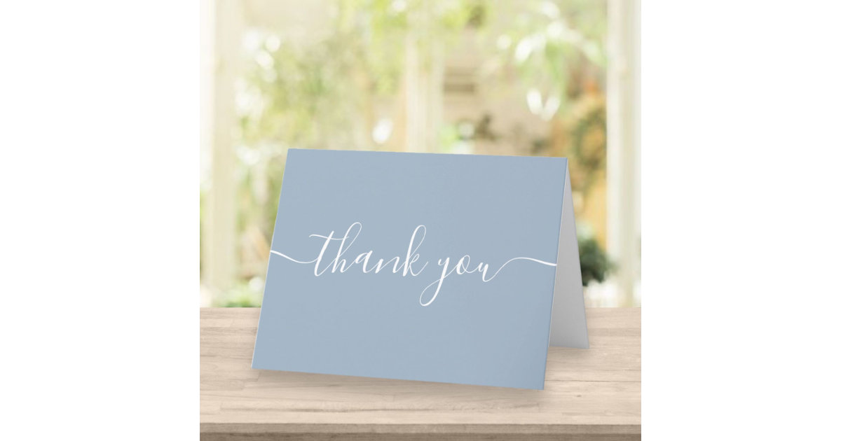 Script Simple Modern Elegant Dusty Blue Thank You Card | Zazzle