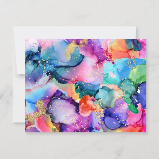 Script Swash Monogram Couple Rainbow Alcohol Ink Note Card | Zazzle
