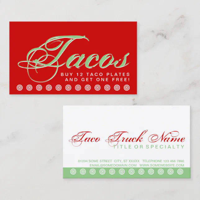 script TACOS customer loyalty card | Zazzle