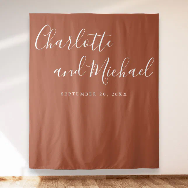 Script Terracotta Wedding Photo Booth Backdrop | Zazzle