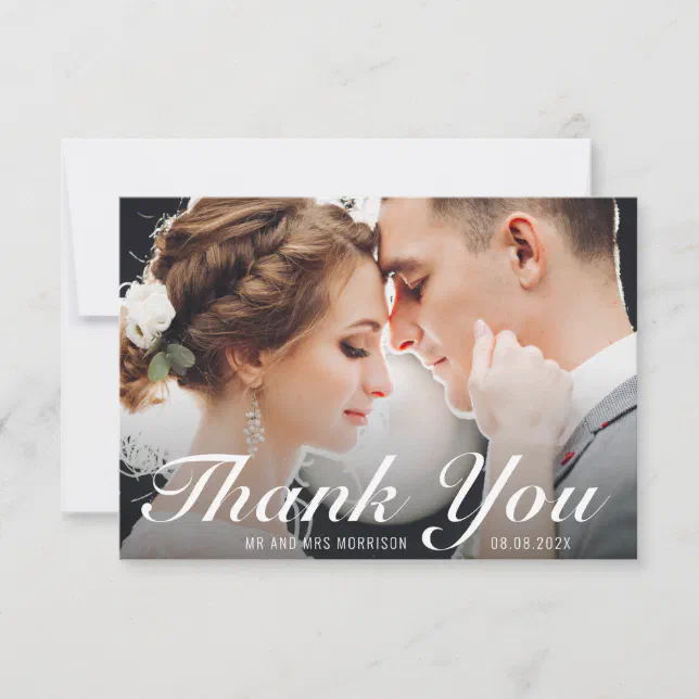 script text wedding thank you photo card | Zazzle
