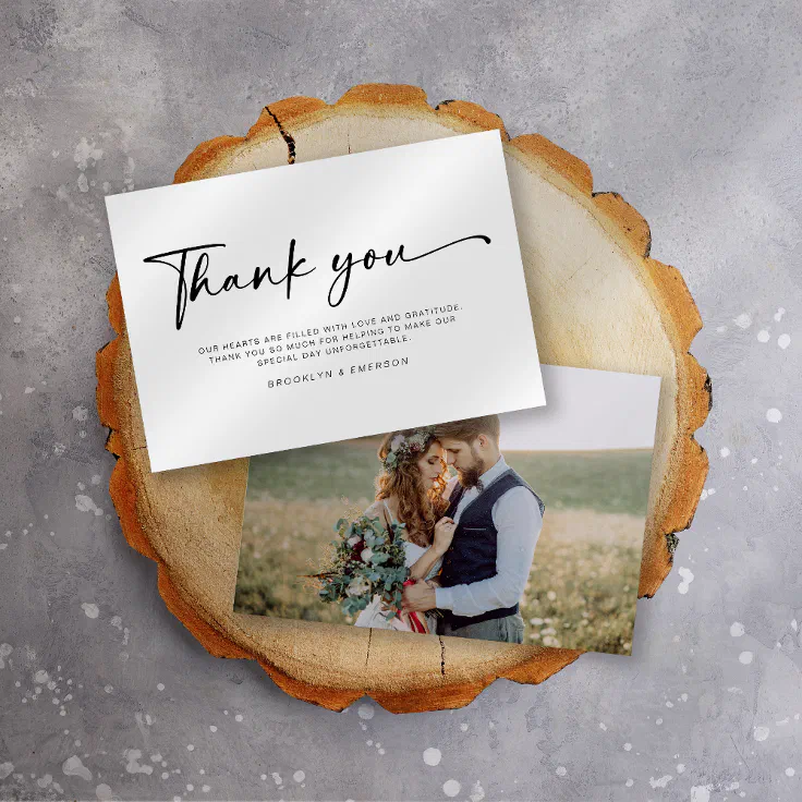 Script Thank You Photo Wedding Thank You Card | Zazzle