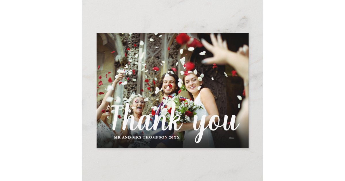 Script Thank You Wedding 2 Photos Postcard | Zazzle