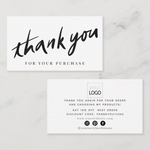 Script Thank You White Business Card | Zazzle