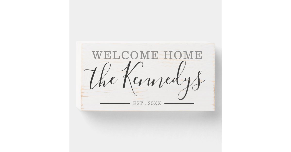 Script Typography Family Name Welcome Home Wooden Box Sign | Zazzle