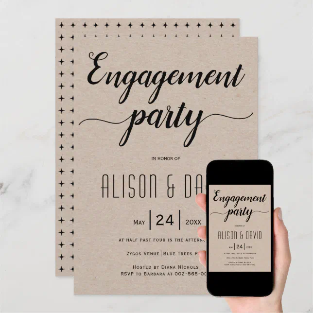 Script Typography Rustic Wedding Engagement Party Invitation Zazzle