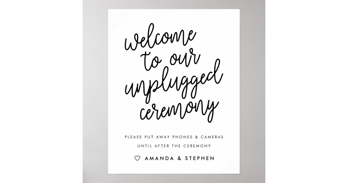 Script Typography Unplugged Wedding Ceremony Sign | Zazzle.com
