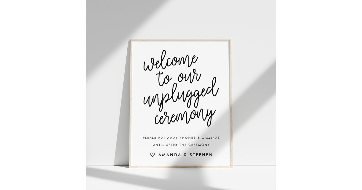 Script Typography Unplugged Wedding Ceremony Sign | Zazzle